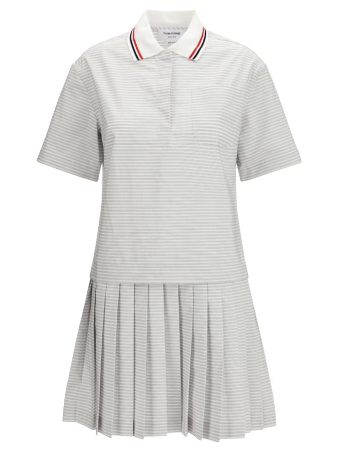 THOM BROWNE Thom Browne Striped Pleated Polo Mini Dress